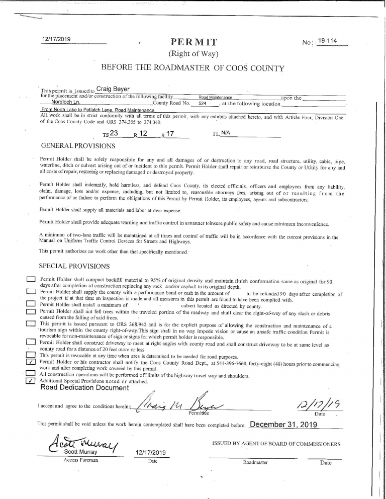 County Permit – NordLoch Lane